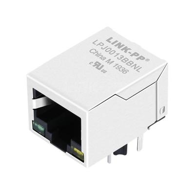 China LPJ0013BBNL 10/100 Base-T Shielded RJ45 Socket Connector Groen/Geel LED Tab Down Te koop