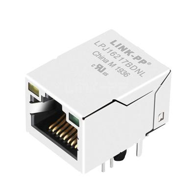 China LPJ16217BDNL 100 Base-T Tab Up Geel/Groen Led Single Port Right Angle RJ45 Connector Te koop