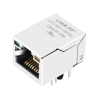 中国 LPJ16611BENL 10/100 Base-T Tab Up グリーン/イエロー LED 1ポート 統合磁気 シールド RJ45 ジャックコネクタ 販売のため
