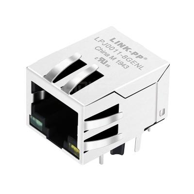 Cina LPJ0011-8GENL 10/100 Base-T Tab Down Single Port RJ45 Jack magnetico con LED verde/giallo in vendita