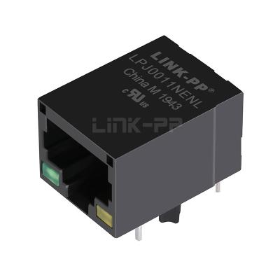 Cina LPJ0011NENL 10/100 Base-T Tab Down Verde/Giallo Led 1x1 Port Unshielded RJ45 Connector in vendita