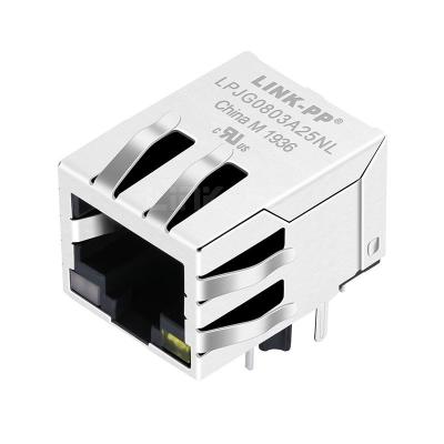 Cina RB1-1A5BAK1A Compatibile LINK-PP LPJG0803A25NL 100/1000 Base-T Tab Down Verde & Arancio / Giallo Led 1 Port RJ-45 Pcb Jack in vendita