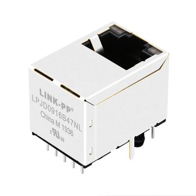 中国 LPJD0916B47NL 垂直RJ45 マグジャック 100/1000ベースT 黄色/緑色LED 販売のため