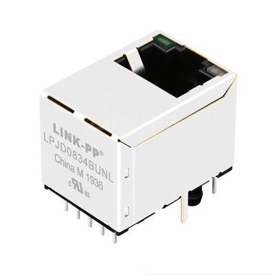 中国 LPJD0834BUNL 180度垂直 RJ45 ジャック 磁石を組み込み 1000ベース-T グリーン/イエロー&グリーン LED 販売のため