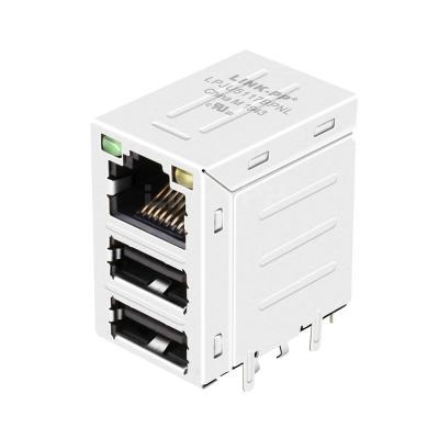 中国 YDS 45F-10107GYD2NL コンパティブル LINK-PP LPJU5117BPNL 10/100 Base-T タブアップ グリーン/イエロー LED と DUAL USB モジュラー接続器 RJ45 販売のため