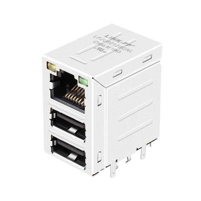 中国 Belfuse C893-1DX1-E5 コンパティブル LINK-PP LPJU5012BGNL 10/100 Base-T RJ45 マグジャック デュアルUSBタブアップ 黄色/緑色 LED 販売のため