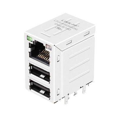 China LPJU5303B50NL 100/1000 Base-T RJ45 Jack con conector modular USB doble LED verde/verde y amarillo en venta
