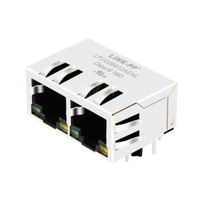 China Halo HFJ12-1G01ER-L12RL Compatible con LINK-PP LPJG26813AENL 10/100/1000 Base-T 10p8c Tab hacia abajo LED verde/amarillo 1x2 puerto Ethernet RJ45 conector en venta