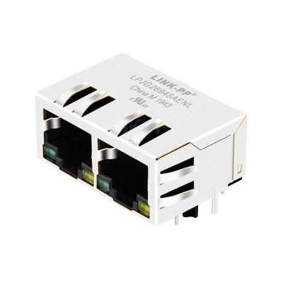 China Pulso JXD0-2015NL Compatible LINK-PP LPJG26945AENL 1x2 Puerto RJ45 Ethernet MagJack 1000 Base-T Tab abajo LED verde/amarillo en venta
