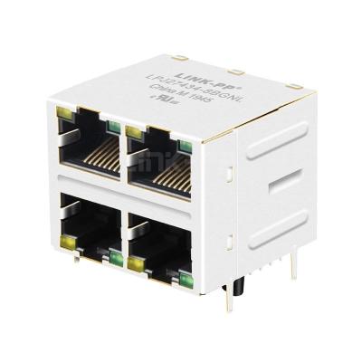 Cina LPJ27434-8BGNL 10/100 Base-T Tab Up giallo/verde LED 2X2 Port Shielded Modular Jack RJ45 Connector femminile in vendita