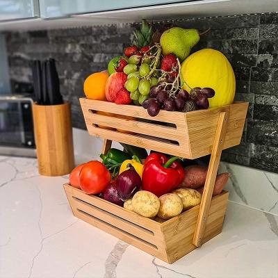 Κίνα Υψηλά προσαρμοσμένο μπαμπού 2 βαθμίδα καρποφόρο καλάθι για την κουζίνα οργανωτή αποθήκευσης countertop προς πώληση