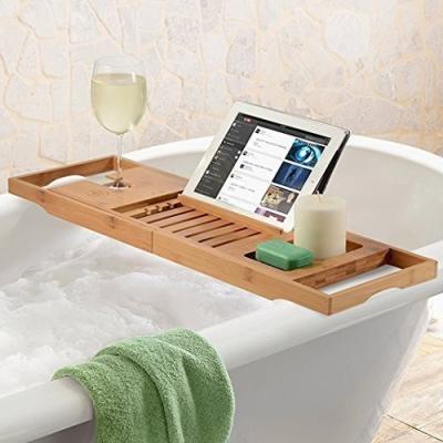 Chine Accueil Meubles Bambou élastique Caddy de salle de bain plateau de baignoire personnalisé à vendre