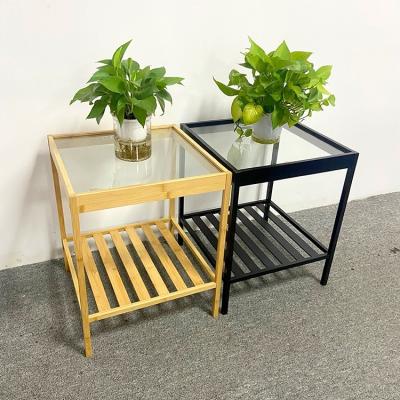 중국 철 유리 Bambu Rattan 침대 옆 테이블 나이트 스탠드 ODM 판매용