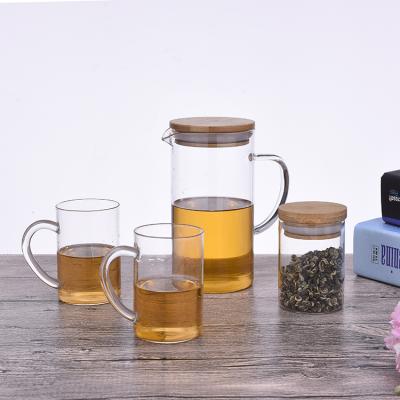 China High Quality Viable Widely Used Clear Glass Jug Small Glass Juice Pot Set Bamboo Lid Glass Jug for sale