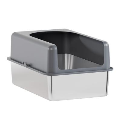 China Hot Selling Booche Stainless Steel Cat Litter Box Easy Cleaning Open Large Size Non-slip Cat Toilet Box for sale