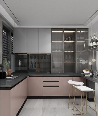 Cina L armadio da cucina modulare moderno di forma in lacca che paiting la pietra finita del quarzo in vendita