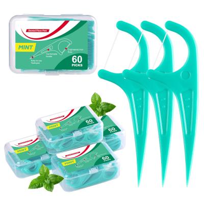 China 300 Count Mint Dental Floss Picks Single Use Toothpicks With 5 Travel Cases for sale