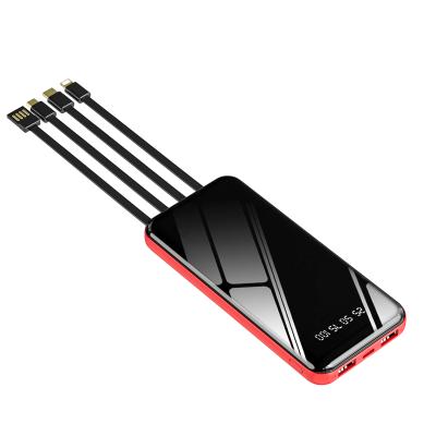 Cina Come with line 3 output + 1 input cheap price fast charger 4 output 1 input cable power bank 10000mah built-in power bank in vendita