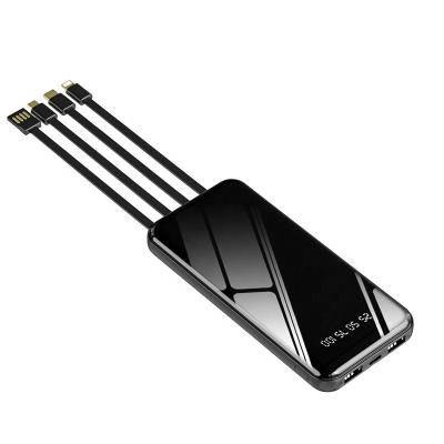 Cina Come with Line 3 output + 1 input custom logo 10000mah portable slim mirror power bank with 4 cables in vendita