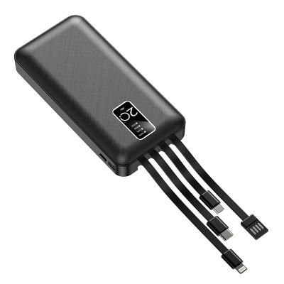 Cina Come with 3 line output + 1 input bigger discount hot sale 4 output 1 input built-in 20000mah cable power bank in vendita