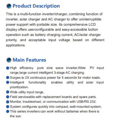 China Grandglow Off Grid 3.5KW 5.5KW 220VAC Pure Sine Wave Solar Inverter With MPPT controller 80A 100A for sale