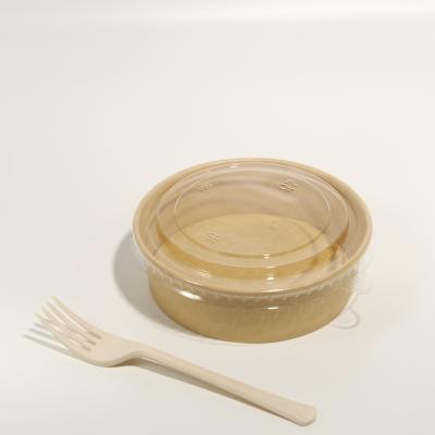 China Round Custom Printed Kraft Paper Boxes Paper Takeaway Containers 500ml 1000ml for sale