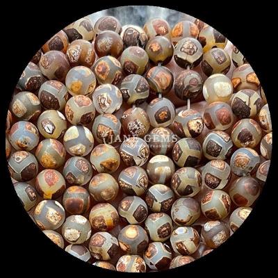 Cina Gioielleria fai da te Essenziale multicolore perline di agata tibetana Tre occhi Dzi fili di perline sciolte con tecnica lucida in vendita