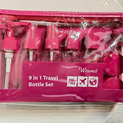 China 60ml 9pcs Set Plastic Travel Set Bottle Zipper Bag Set Cosmetic Container Lotion Pump Spray Flip Cap Bottle for sale