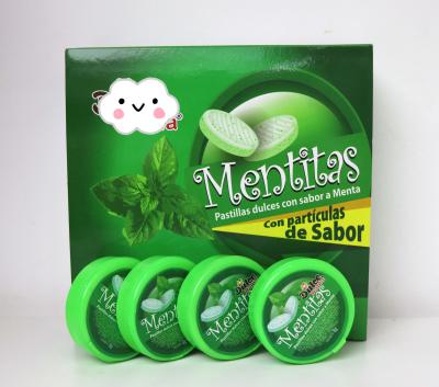 China 8g Strong Mint Flavor Compressed Candy Packed In Plastic Round Box for sale