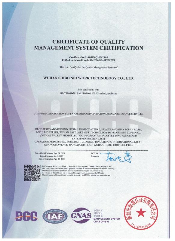 ISO9001 - Wuhan Time Wave Network Technology Co., Ltd.