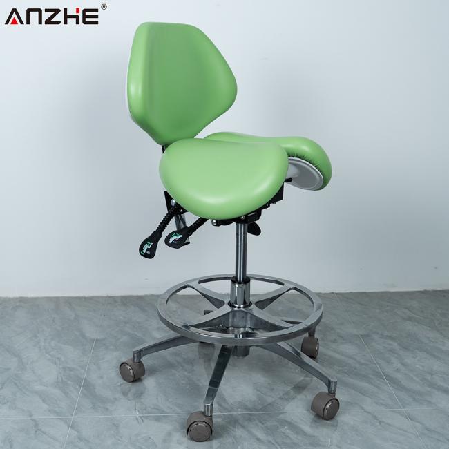 Polished aluminum base with silent casters and reinforced steel frame of the medical stool