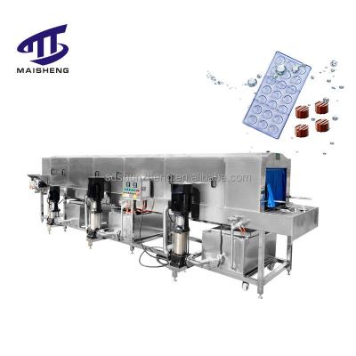 China Commercial Automatic Food Tray Cleaning Machine Customized Tunnel Washer Chocolate Mold Washing Machine With Air Blower for sale