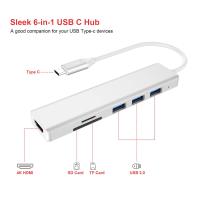 Quality Usb C 6 In 1 Multiport Adapter To HDMI Splitter USB-A 3.1 Type-C Data Port 100W PD SD Card Reader for sale