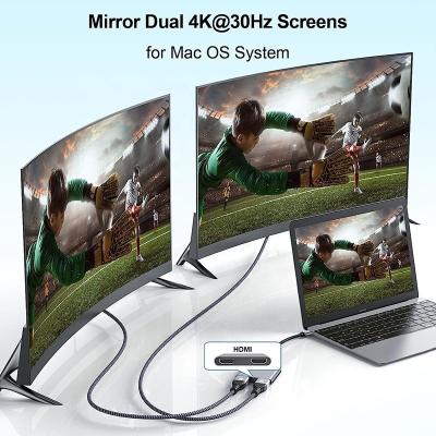 중국 타입 C 남성에서 이중 HDMI 여성 썬더볼트 3 USB-C 멀티 모니터 어댑터 케이블 4K 30Hz 판매용