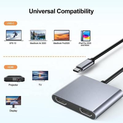 중국 타입 C 남성에서 이중 HDMI 여성 썬더볼트 3 USB-C 멀티 모니터 어댑터 케이블 4K 30Hz 판매용