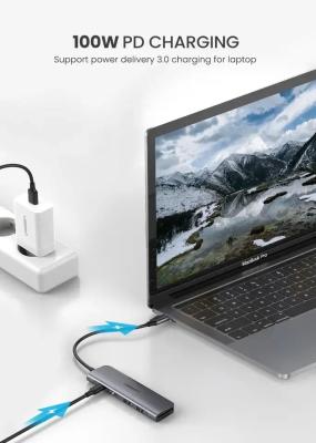 Cina USB C Hub 5 in 1 Adaptore multiporto 100W Fornitura di energia, 3 porte dati USB 3.0, velocità di trasferimento 5Gbps in vendita