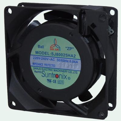 中国 SJ8025HA2 80 x 80 x 25mm の 10w 球またはスリーブ軸受けの産業換気扇、AC 軸ファンを冷却するアルミニウム 7 刃 販売のため