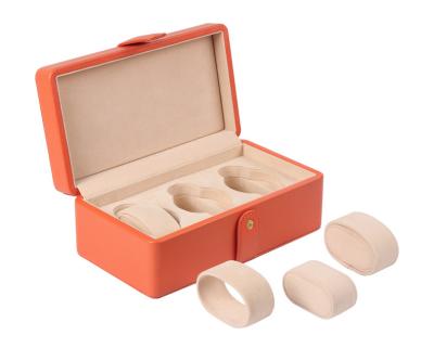 China 3 Slots Watch Storage Box Leather Orange Color With Velvet Lining for sale
