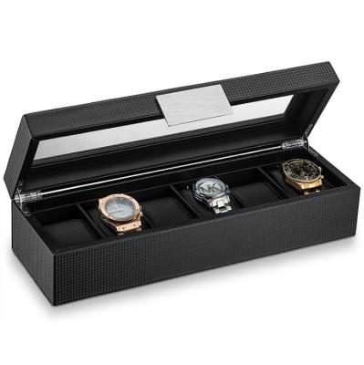 China Customizable Luxury Leather Watch Case Velvet Lining Transparent Window For 6 Watches for sale