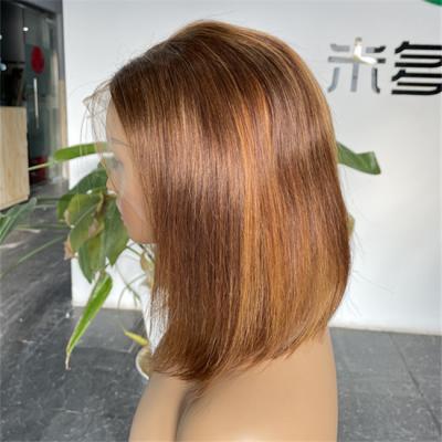 China ODM blond 13x4 Transparent kant Frontale Mensen Bob Peruken Mensenhaar Hoogte kleur Te koop