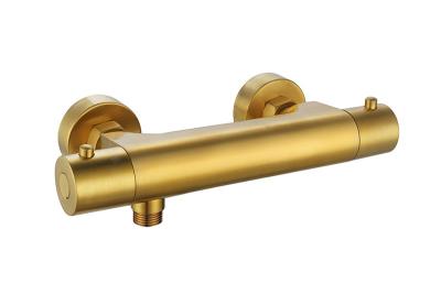 Thermostaic Temperature Adjustable Shower Spout Mixer Brushed Golden Color Brass Tap Faucet OEM Round Classical