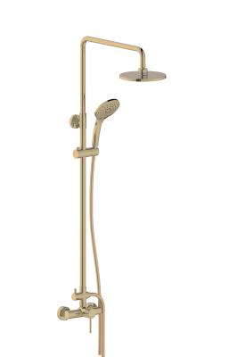 Single Lever Exposed Bathroom Bath Mixer Taps Column Set Annular Knurl Handle Brushed Golden Brass