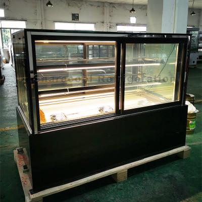 China CFC Free Refrigerated Cake Display Case Cake Showcase Fridge Front Back Opening for sale