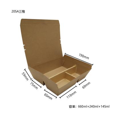 중국 크라프트 지 점심 3 칸막이 식료품 용기 1500 밀리람베르트를 갈변시키세요 판매용