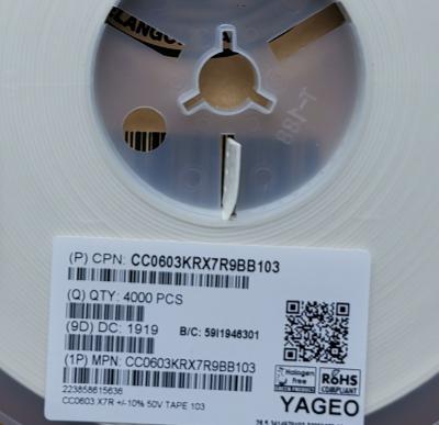 中国 CC0603JRNPO0BN200 高周波回路用の理想200pF NPOコンデンサ 0603 サイズ超安定低ESR 高Qファクター精度値 高性能 RoHS対応 販売のため