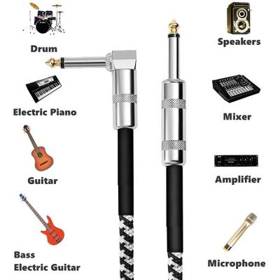 Durable Braided Right Angle to Straight 3M 10FT 1/4 inch TS Jack Music