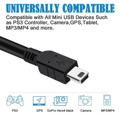 Custom Shied Mini B 5 PIN USB 2.0 Charger Data Cable For PS3 controller camera