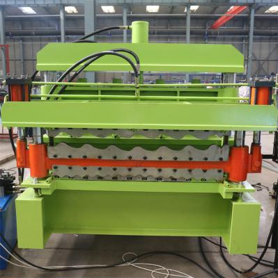 China Farbgalvanisierte Dach-Doppelschicht-Stahlrolle, die Maschine für Metallbaumaterial bildet zu verkaufen