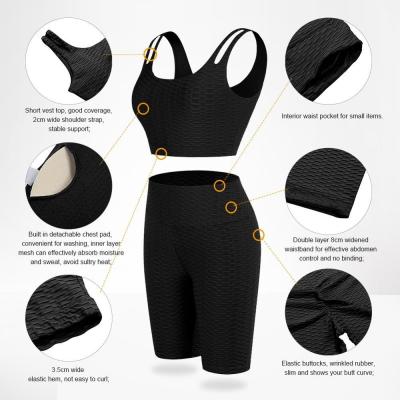 Stock Two Pieces Women's Sport Fitness Yoga Sets with 90%polyester 10%spandex