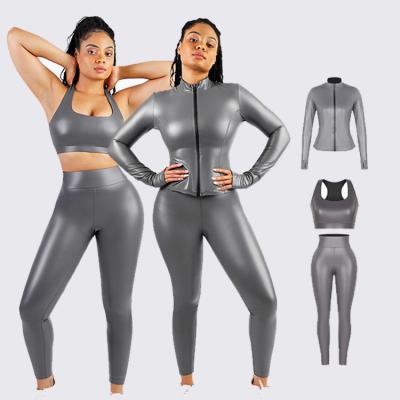 Women 3 Pieces Sauna Sweat Sets Sport Tops Yoga Sports Pants And Bra With Removable Cups